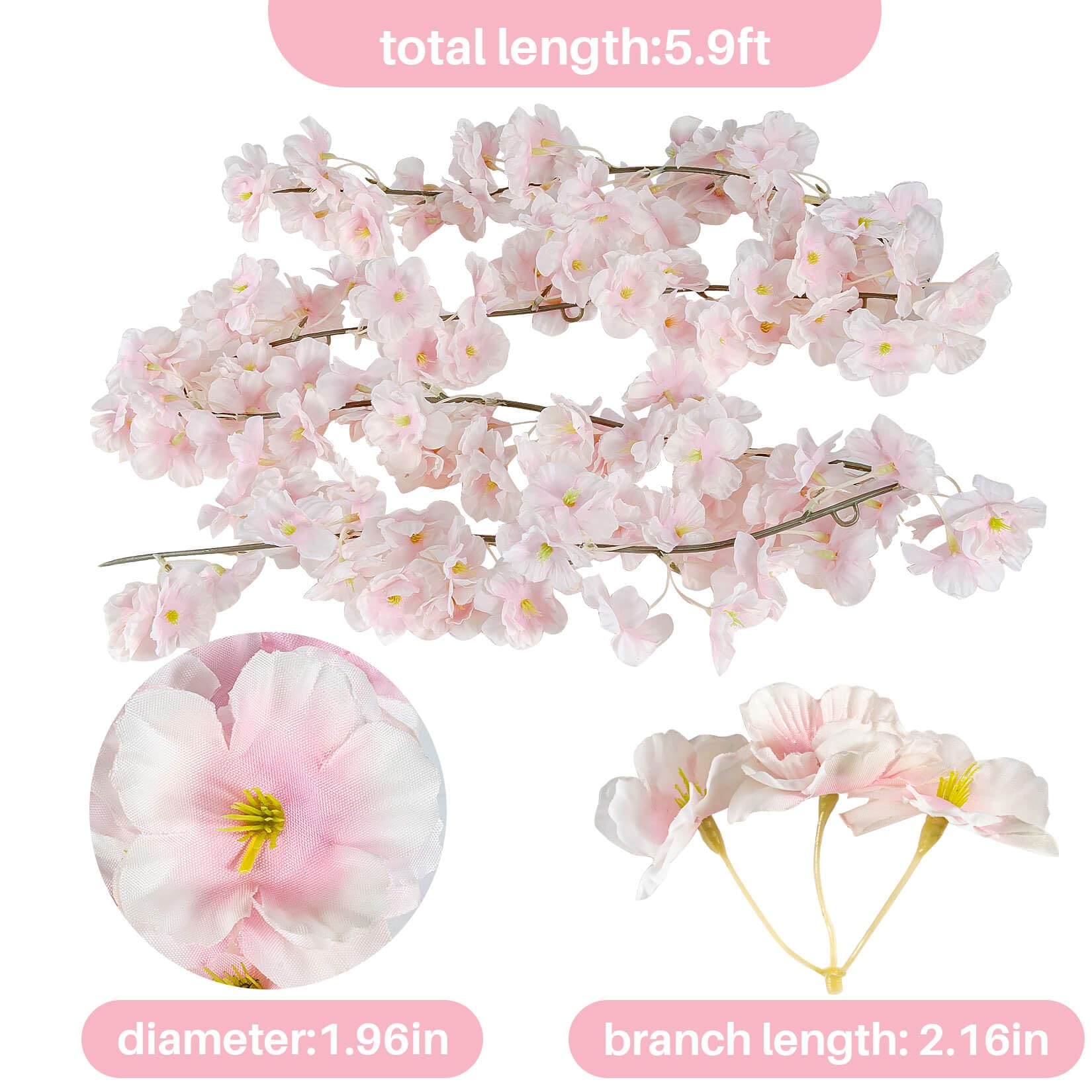 MAQIHAN 2PCS Cherry Blossom Garland - Hanging Cherry Blossom Vines Artificial Flowers Garland Sakura Vines Flower Decor for Wedding Party Decoration