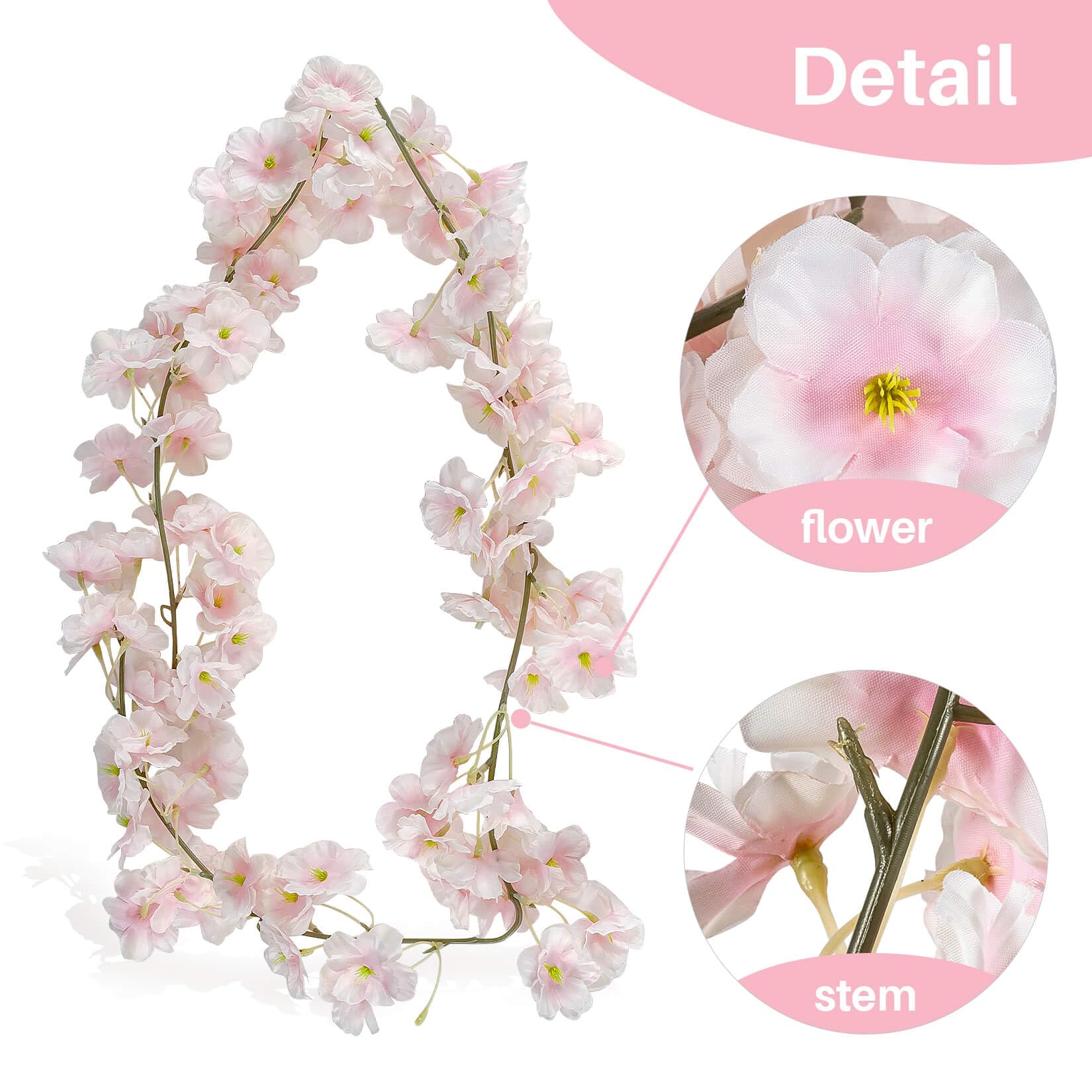 MAQIHAN 2PCS Cherry Blossom Garland - Hanging Cherry Blossom Vines Artificial Flowers Garland Sakura Vines Flower Decor for Wedding Party Decoration