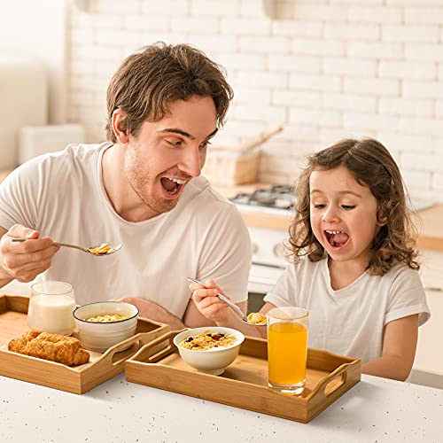 3 Pack Bamboo Serving Tray Food Tray with Handles, Multi-Use Platter Trays Set for Food, Coffee, Breakfast, Tea, Snack, Wooden Decor Tray Used in Kitchen, Dining Room, Party, Restaurants by Pipishell
