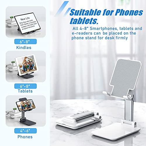 OGMAPLE Cell Phone Stand, Angle Height Adjustable Cell Phone Holder with Silicon Pad for Desk Fully Forldable Mobile Phone Holder Compatible with All Mobile Phones, MT-6, (White)