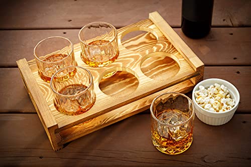 Mloxy Whiskey Glass Server Universal | Drink Carrier Six Glass Holder| Rustic Wood Bar Serving Tray | Server Tray for Home & Bars | 13.5x8x3β Bar Tray | Whiskey Serving Tray | Drink Caddy