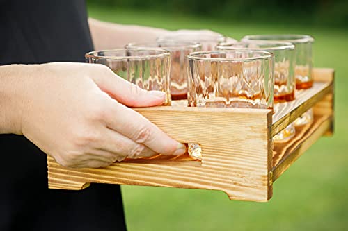Mloxy Whiskey Glass Server Universal | Drink Carrier Six Glass Holder| Rustic Wood Bar Serving Tray | Server Tray for Home & Bars | 13.5x8x3β Bar Tray | Whiskey Serving Tray | Drink Caddy