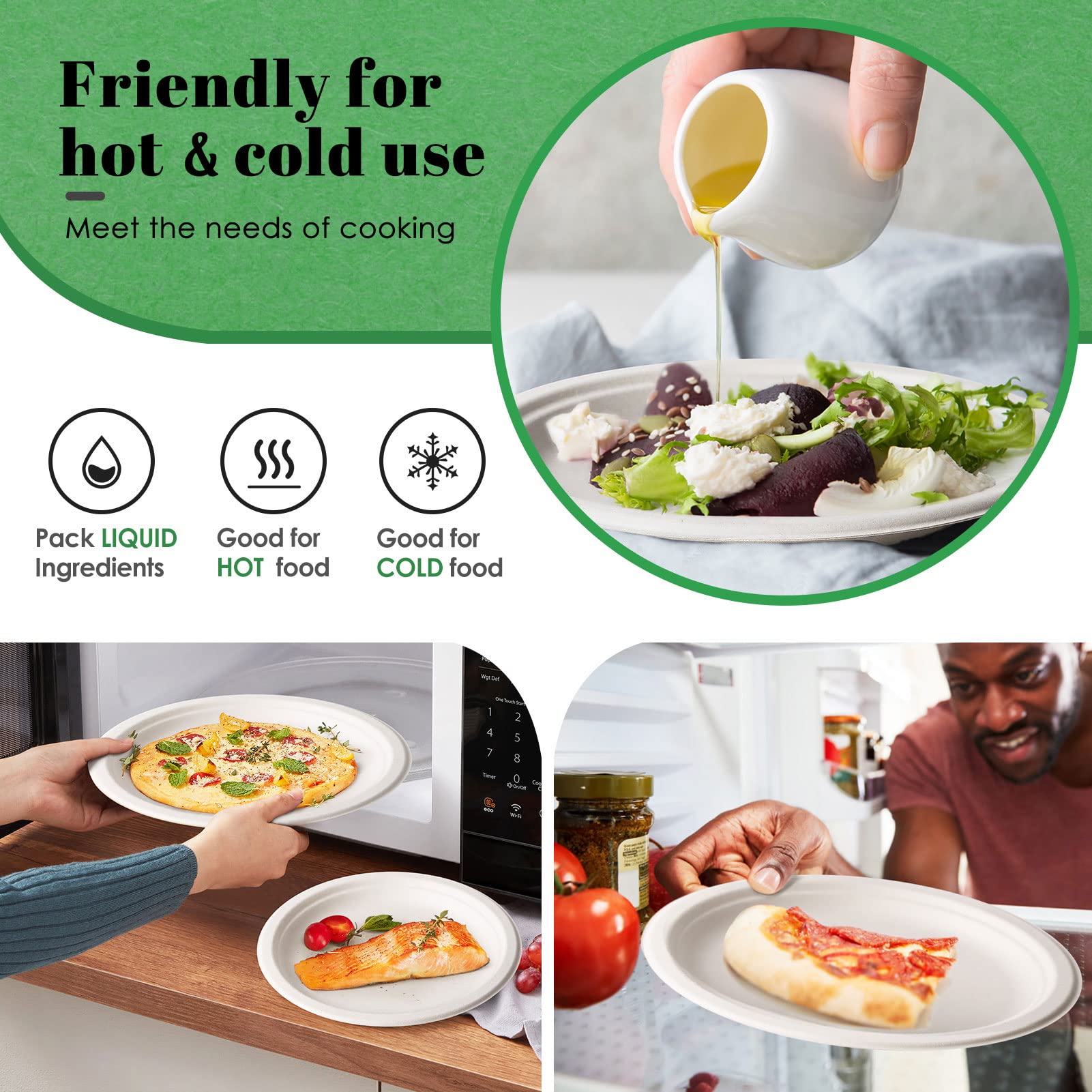 Gezond 100% Compostable Paper Plates 7 Inch 50pcs Disposable Heavy-Duty Plates Unbleached Eco-Friendly Plate Made of Sugarcane Fiber-1