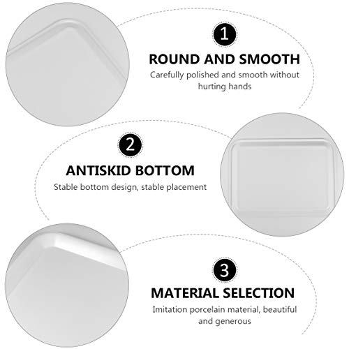 FRCOLOR Melamine Serving Tray Rectangular Platter Shatter- Proof Fruit Cake Bread Plate Appetizer Platter for Breakfast Buffets Party Supplies (White)
