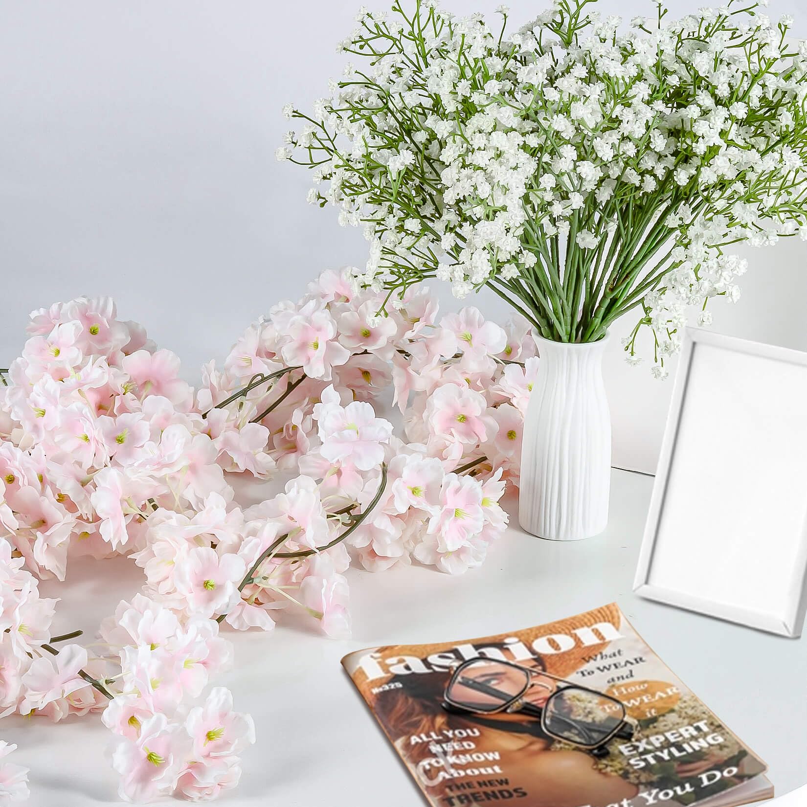 MAQIHAN 2PCS Cherry Blossom Garland - Hanging Cherry Blossom Vines Artificial Flowers Garland Sakura Vines Flower Decor for Wedding Party Decoration