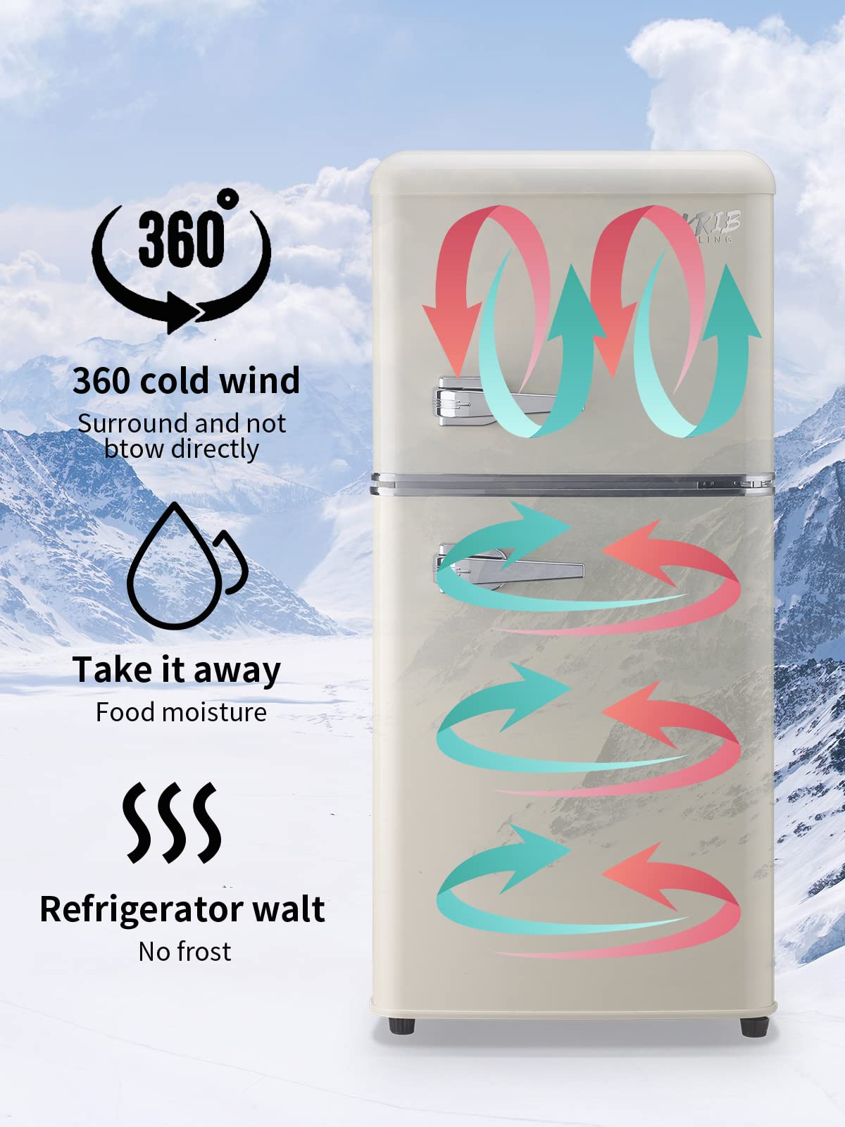 KRIB BLING 3.5 Cu.Ft Compact Refrigerator Mini Fridge with Freezer,7 Level Adjustable Thermostat Removable Shelves Small Refrigerator for Office Dorm Apartment White, Cream (KB02 FLS-80-CREAM)