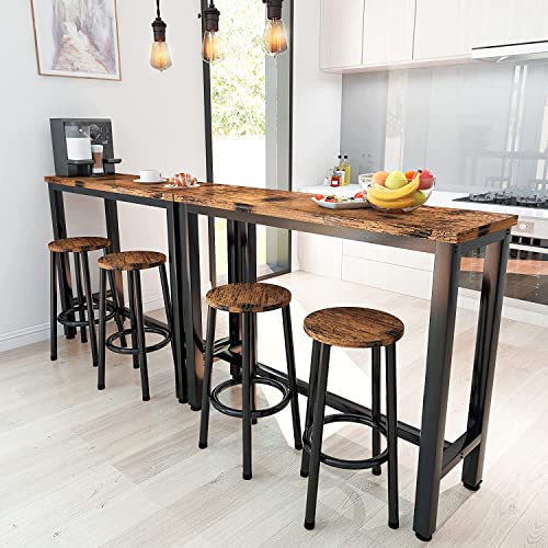 Hooseng Bar Table Set, 3 Piece Dining Table Set, Breakfast Bar Table for 2, Rectangle Kitchen Table Set with Steel Frame Pub Table for Small Space, Farmhouse, Cafe, Kitchen, Dining, Rustic Brown