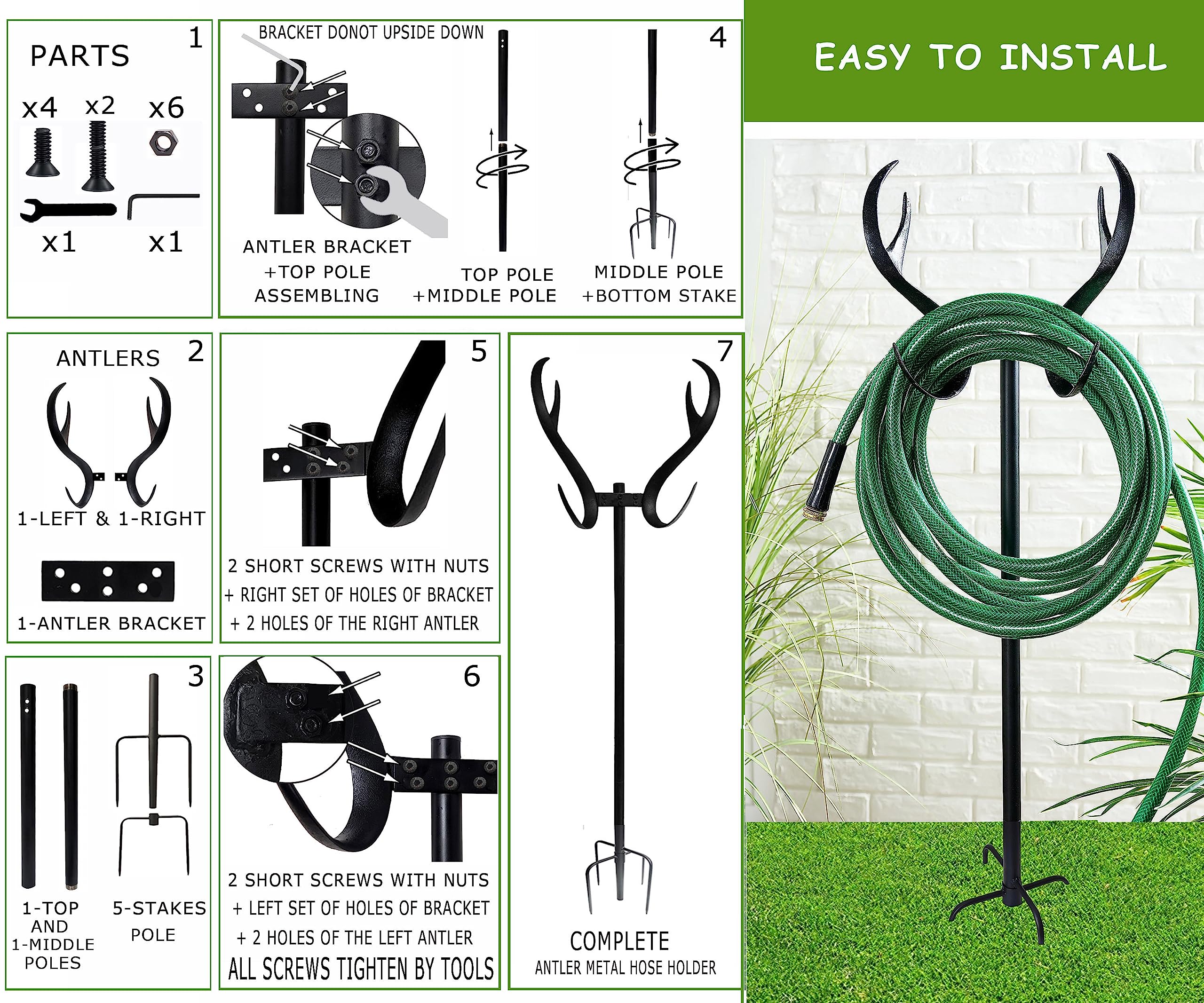BSTWISH Iron Antler Hose holder - Decorative Hose Butler Hose Reel - Antler Hose Stand Hanger, Heavy Duty Reindeer Water Hose Rack