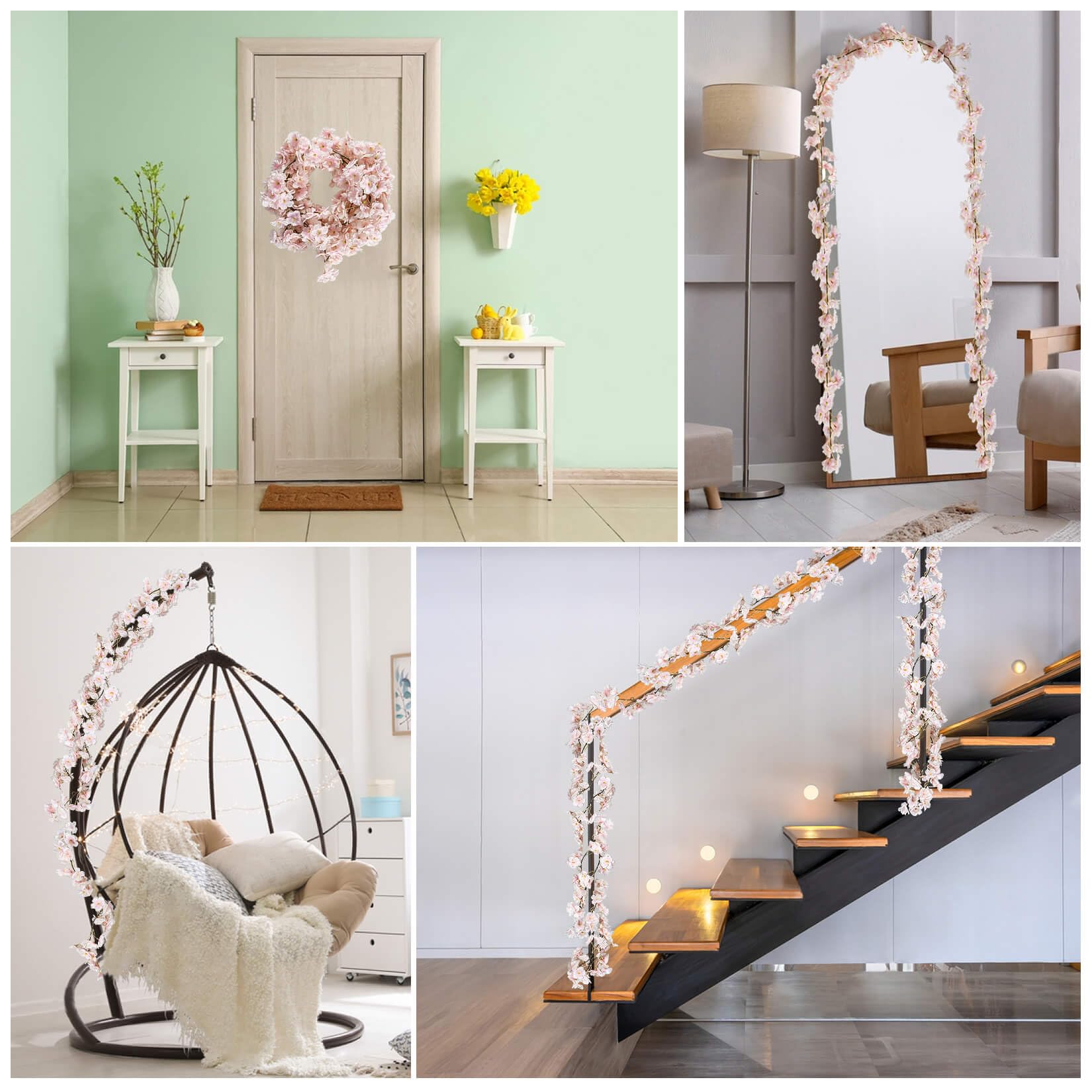 MAQIHAN 2PCS Cherry Blossom Garland - Hanging Cherry Blossom Vines Artificial Flowers Garland Sakura Vines Flower Decor for Wedding Party Decoration