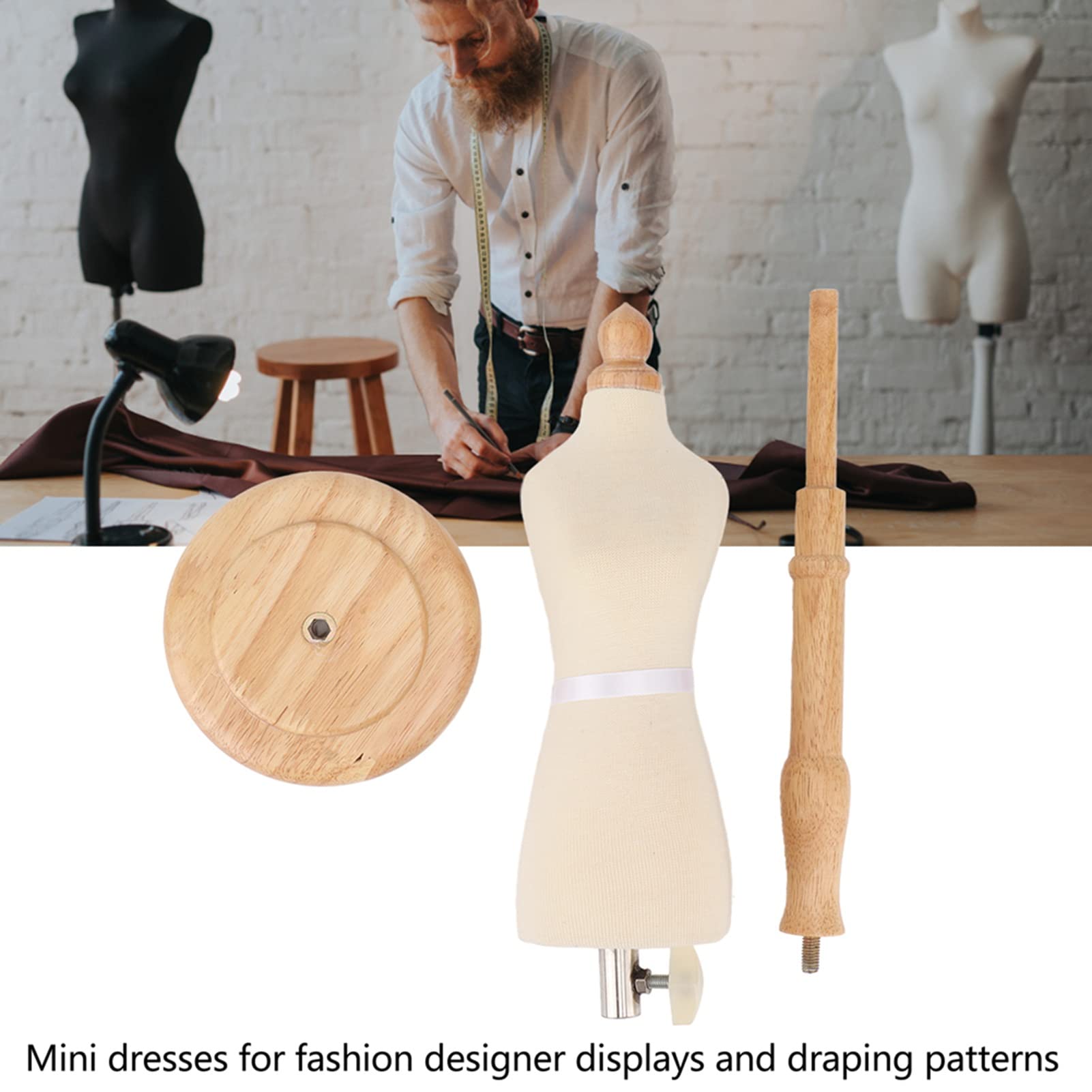 Female Dress Form Teacups Dressmaker Beech Wood Sewing Dress Form with Wooden Base for Clothing Display