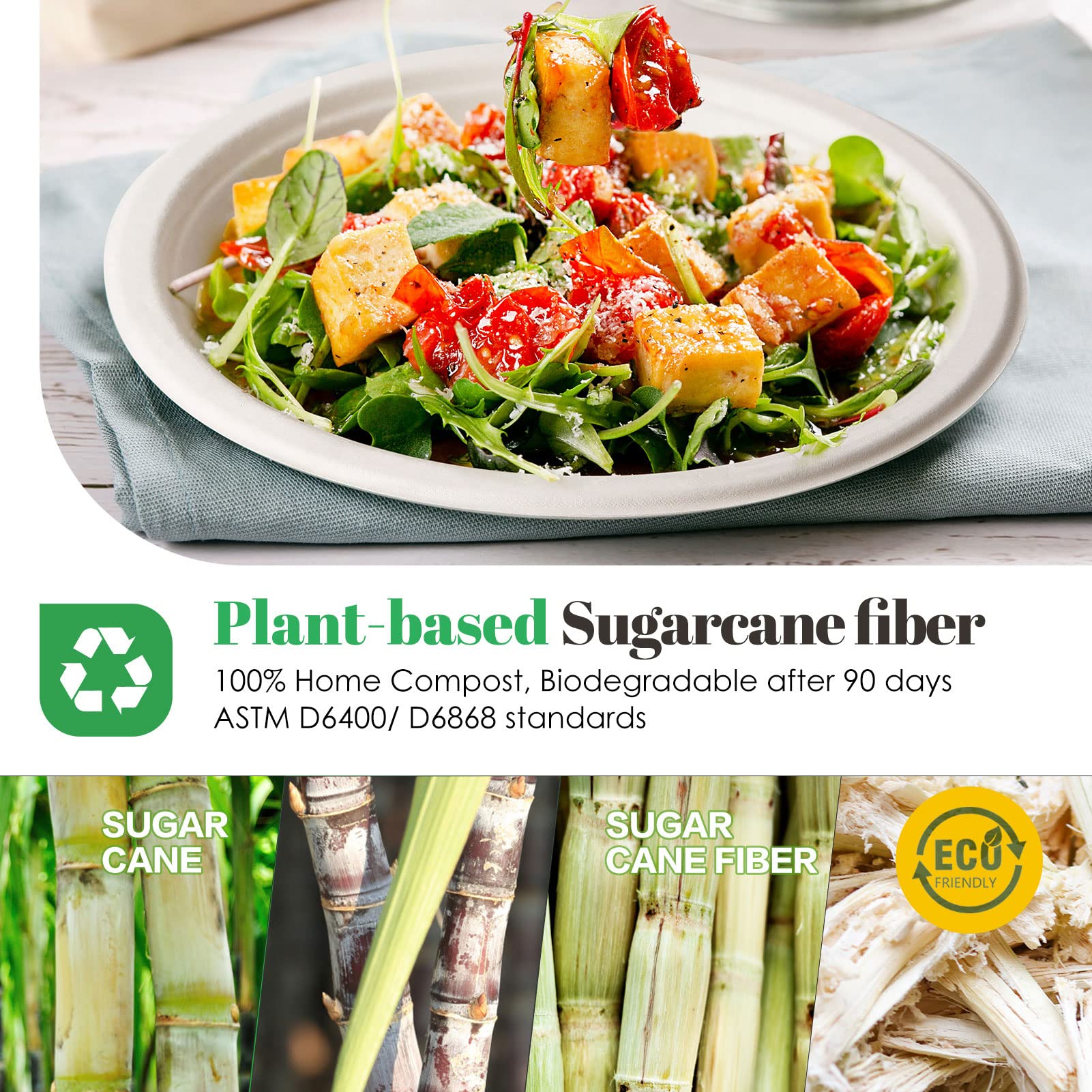 Gezond 100% Compostable Paper Plates 7 Inch 50pcs Disposable Heavy-Duty Plates Unbleached Eco-Friendly Plate Made of Sugarcane Fiber-1