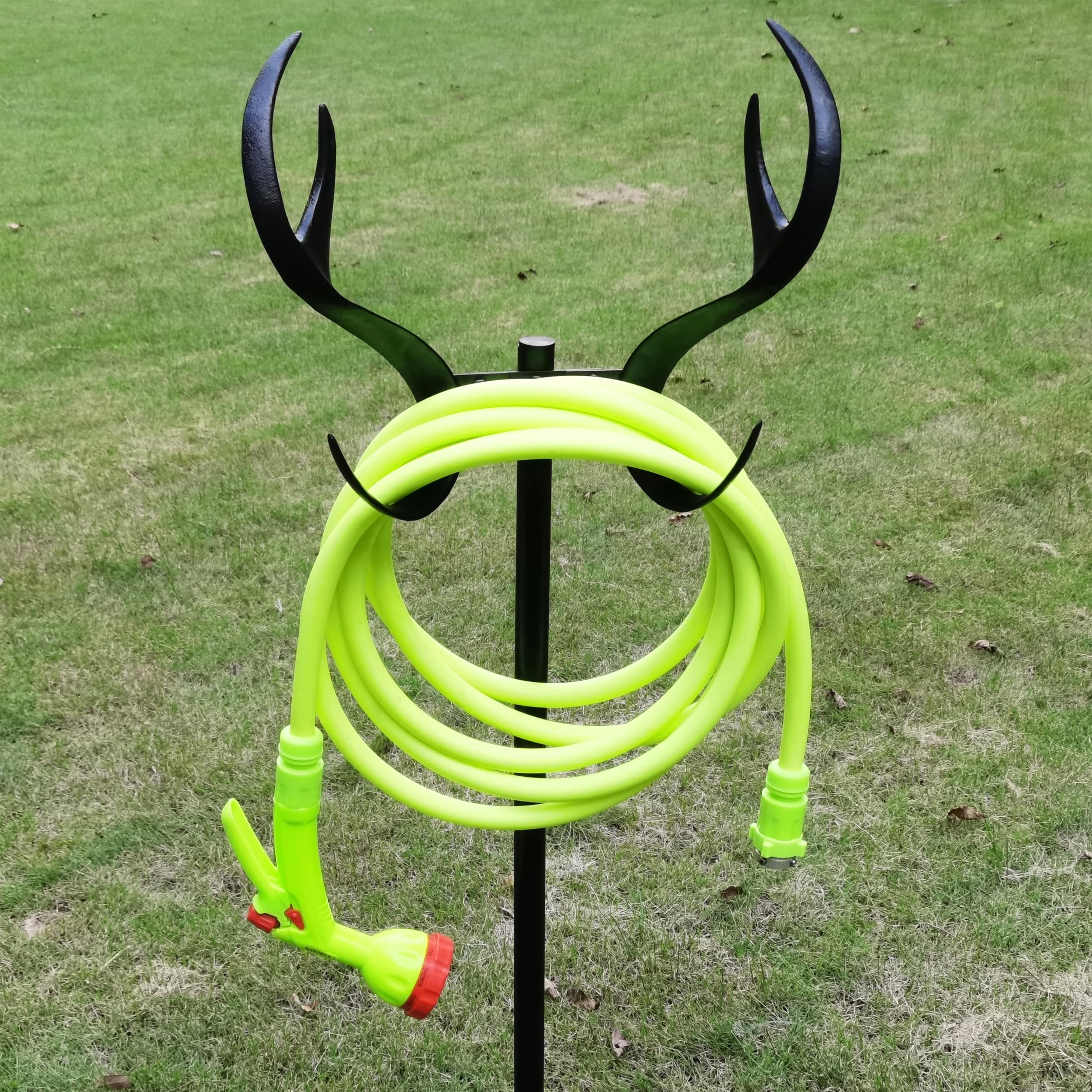 BSTWISH Iron Antler Hose holder - Decorative Hose Butler Hose Reel - Antler Hose Stand Hanger, Heavy Duty Reindeer Water Hose Rack