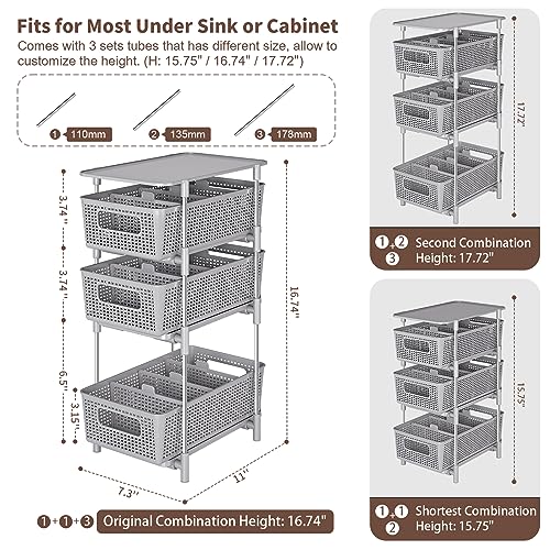 LIWAKA 2 Pcs 4 Tier Bathroom Cabinet Organizer,Pull Out Storage Organizer Under Sink Organizers with Dividers,Medicine Pantry Organization and Storage,Grey
