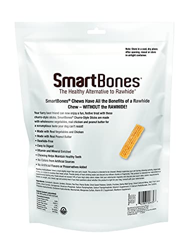 SmartBones Churro-Style Mini Sticks 28 Count, Made with Real Peanut Butter, Rawhide-Free Chews for Dogs