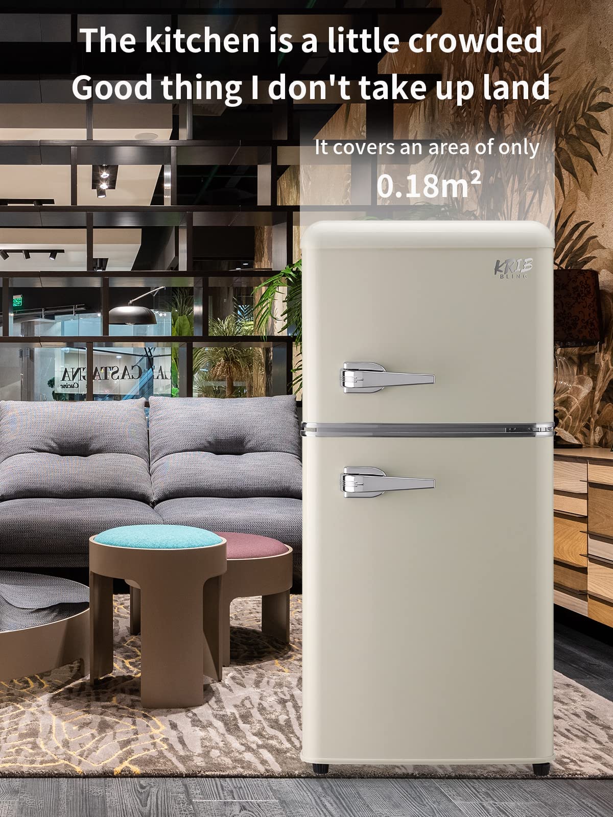 KRIB BLING 3.5 Cu.Ft Compact Refrigerator Mini Fridge with Freezer,7 Level Adjustable Thermostat Removable Shelves Small Refrigerator for Office Dorm Apartment White, Cream (KB02 FLS-80-CREAM)