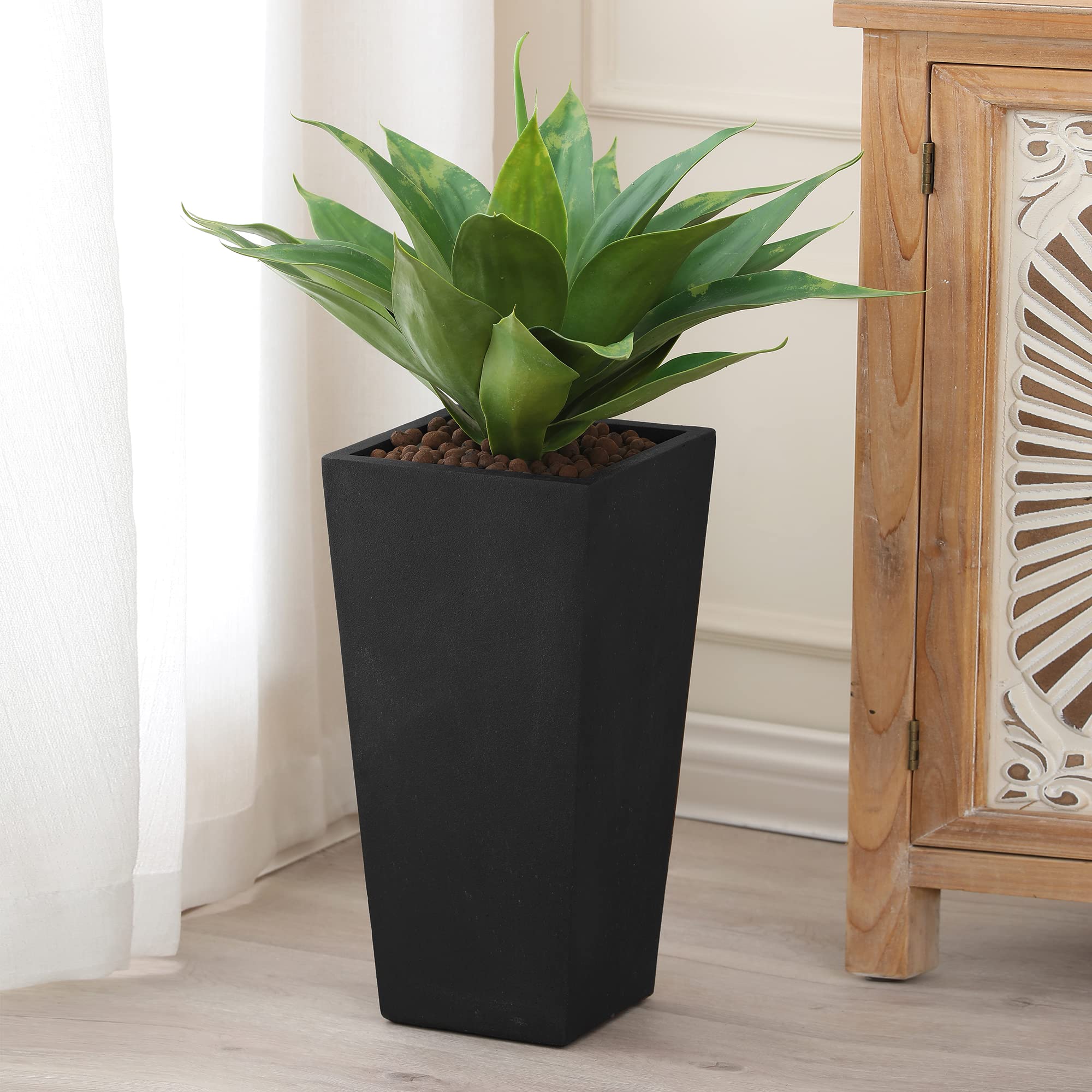 LuxenHome Tall Planters for Indoor Plants, Tapered Black Planters for Outdoor Plants, 18.5" Plant Pots Outdoor/Indoor, Large Flower Planter Pot, Rectangular Planter Garden Pots, Macetas para Plantas