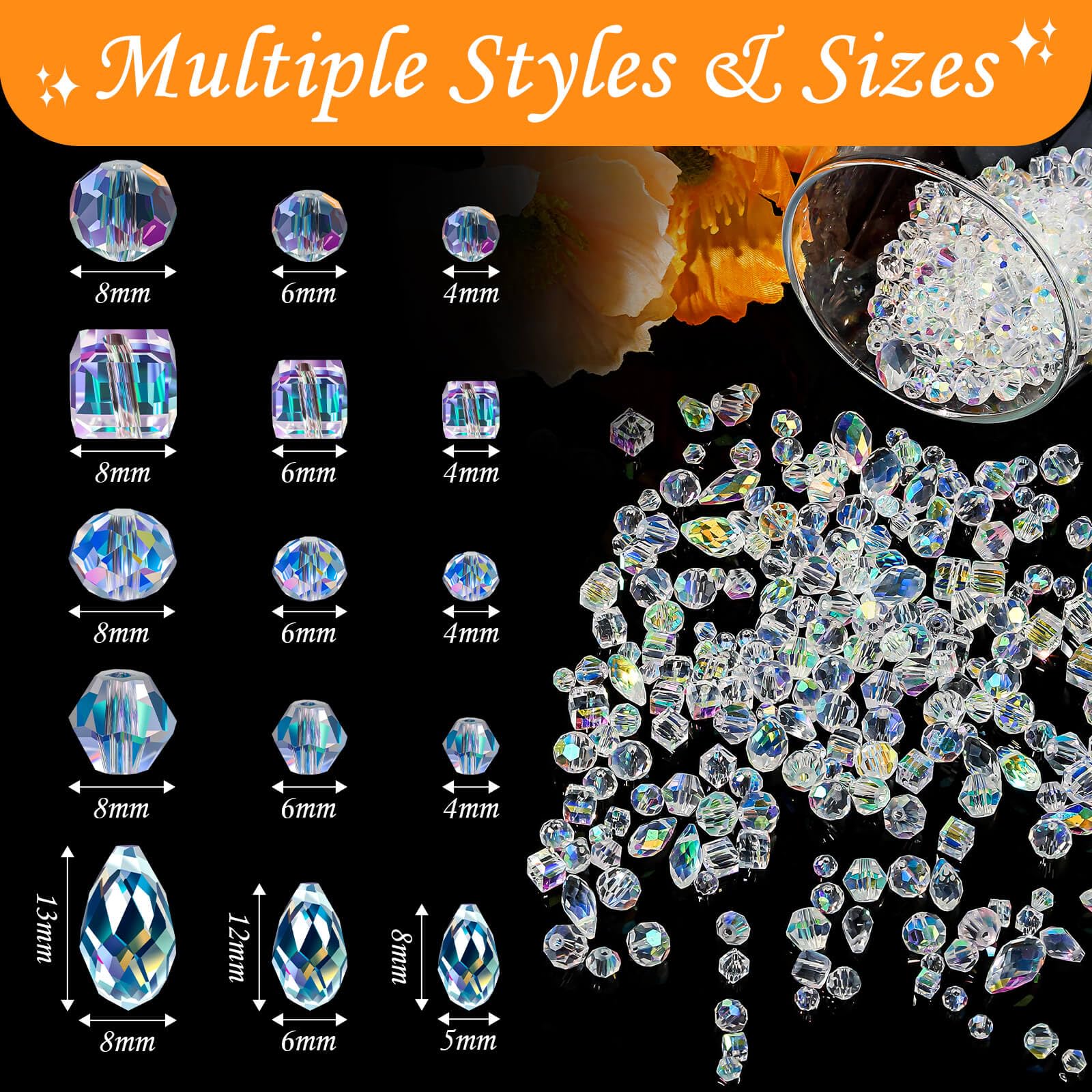 Tetutor Crystal Beads, 800 Pcs Crystal Glass Beads Bulk, Clear Crystal Beads for Jewelry Making, AB Color Rondelle Faceted Beads Suncatcher Beads for DIY Craft Jewelry Bracelet Making