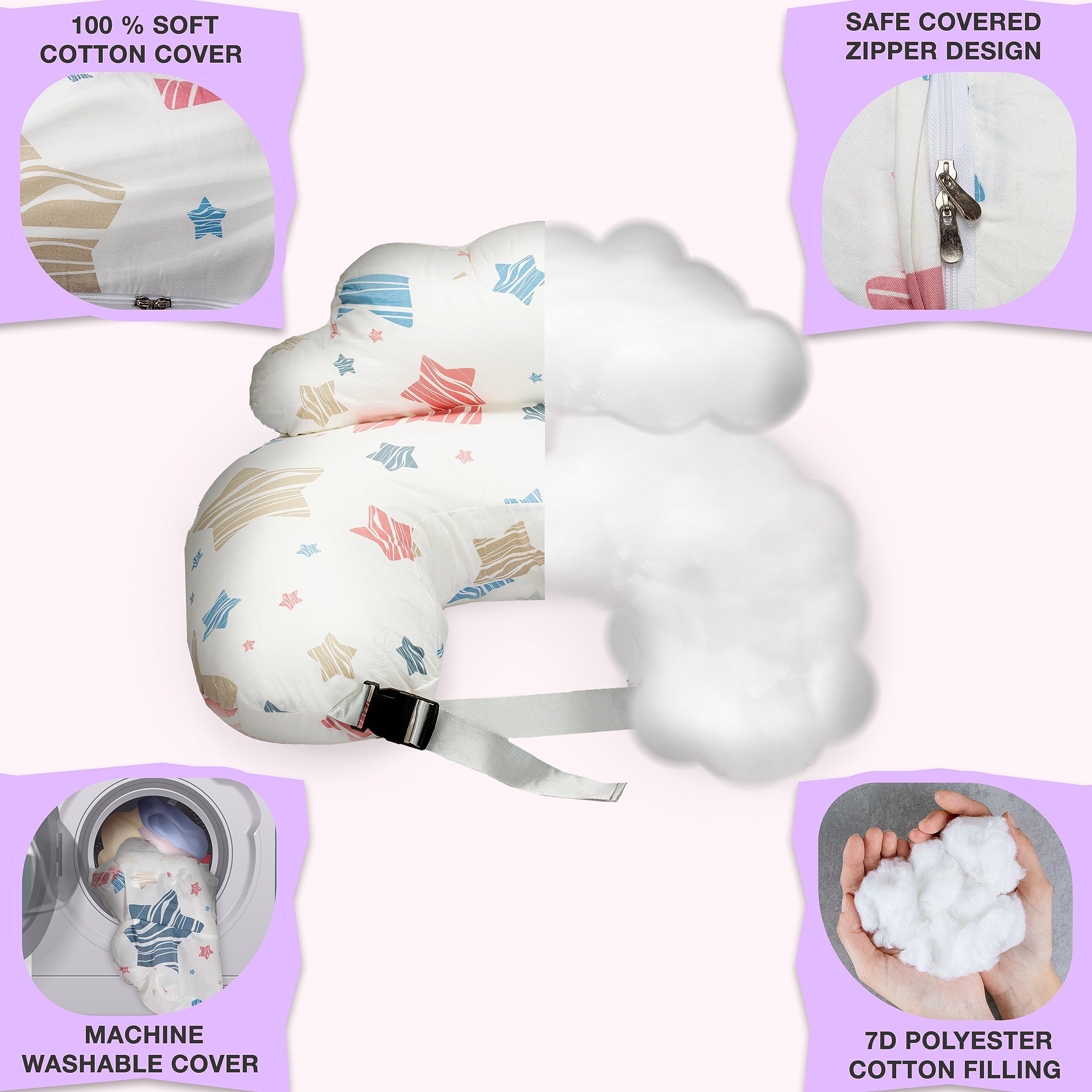PILLANI Nursing Pillow for Breastfeeding & Bottle Feeding, Original Breast Feeding Pillow for Mom & Baby Support, Removable Cotton Cover, Adjustable Waist Strap, Baby Girl Boy Essentials Must Haves