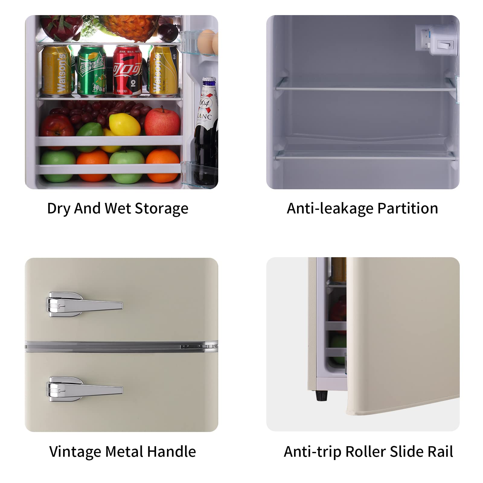 KRIB BLING 3.5 Cu.Ft Compact Refrigerator Mini Fridge with Freezer,7 Level Adjustable Thermostat Removable Shelves Small Refrigerator for Office Dorm Apartment White, Cream (KB02 FLS-80-CREAM)
