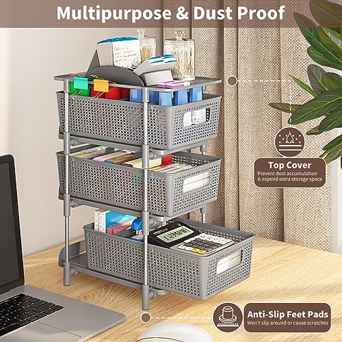 LIWAKA 2 Pcs 4 Tier Bathroom Cabinet Organizer,Pull Out Storage Organizer Under Sink Organizers with Dividers,Medicine Pantry Organization and Storage,Grey