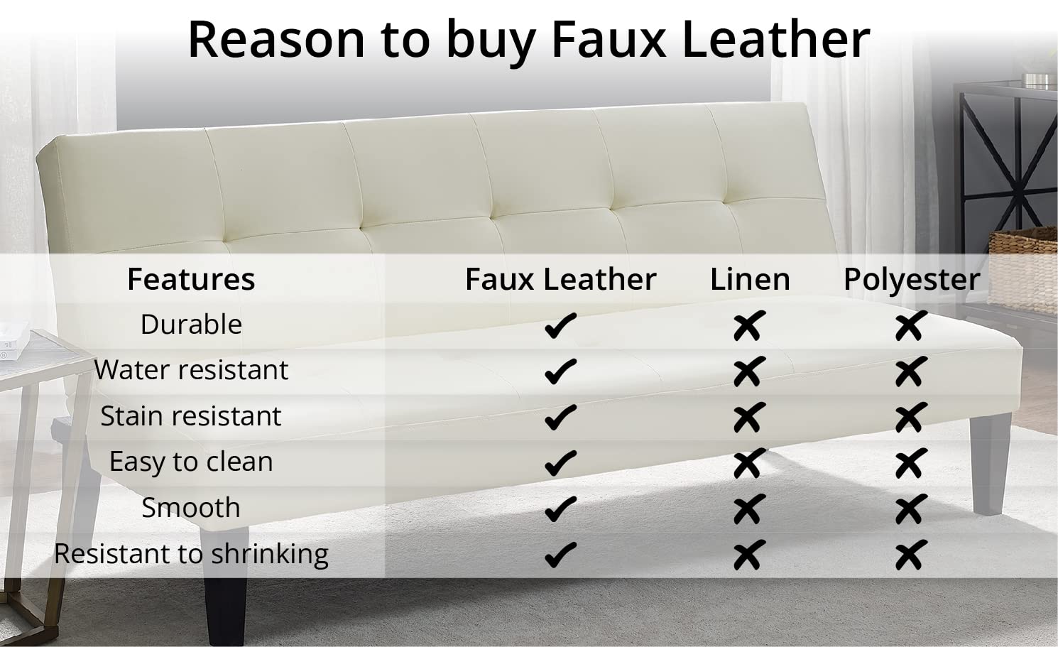 Naomi Home Button Tufted Futon Sofa Bed, Faux Leather Futon Couch, Modern Convertible Folding Sofa Bed Couch with Wooden Legs, Reclining Small Couch Bed, Futon Bed for Living Room, Dorm Black