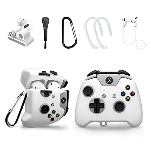 WQNIDE Case for White Game Controller Airpod 2/1, Soft Silicone 3D Cute Cartoon Anime Game Controller Skin Protective Case Design,6in1 Accessories Set with Keychain for Women Girls Boys