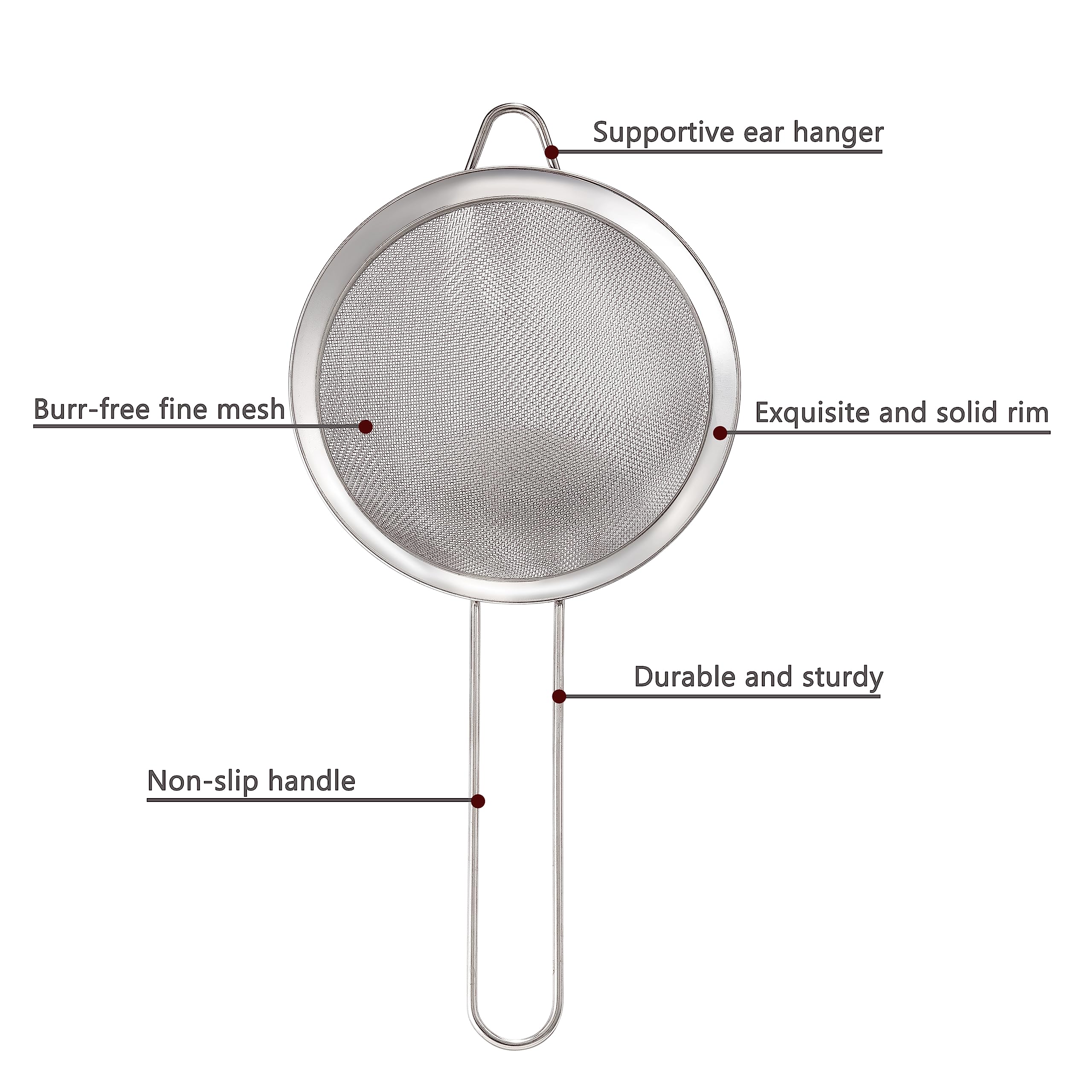 3PCS Fine Mesh Strainers Set, Little Cook Stainless Steel Colanders and Sifters with Sturdy Handle, Perfect for Sift, Strain, Drain and Rinse Vegetables, Pastas and Tea(Large + Medium + Small,3PCS)