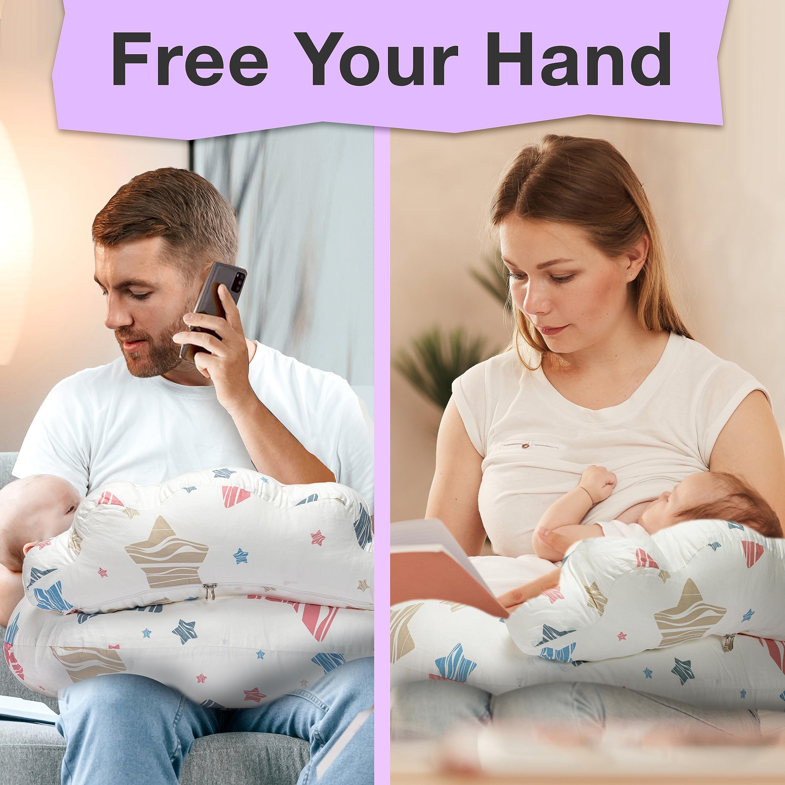 PILLANI Nursing Pillow for Breastfeeding & Bottle Feeding, Original Breast Feeding Pillow for Mom & Baby Support, Removable Cotton Cover, Adjustable Waist Strap, Baby Girl Boy Essentials Must Haves