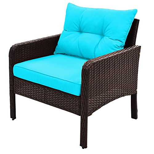 BIADNBZ 6-Piece Outdoor Furniture PE Rattan Patio Sofa Conversation Set with Dining Table and Removable Backyard, Poolside, Deck, Brown Wicker+Blue Cushion