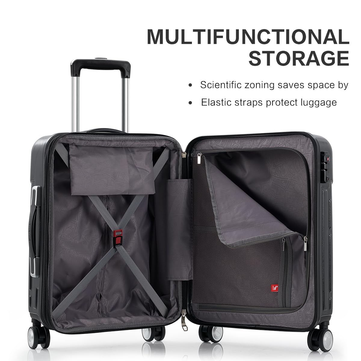 OIWAS Carry on Luggage with TSA Lock, Space Widening Horizontally Travel Suitcase, 8 Spinner Wheels Carry on Suitcase for Outdoor Travel Business Weekender(black, 2-Piece Set(20/26))