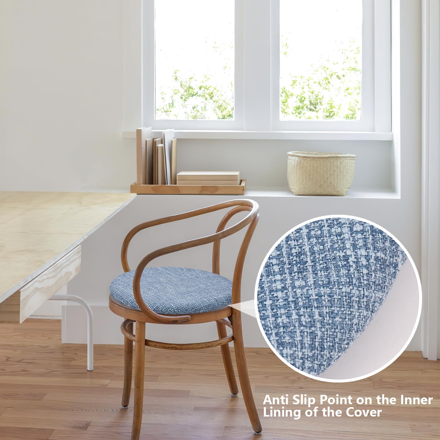 Gumcoly 14" Memory Foam Chair Cushion, Round Seat Cushion, Circle Stool Cushion with Removable Cover, Kitchen Dining Chair Pad Blue