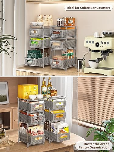 LIWAKA 2 Pcs 4 Tier Bathroom Cabinet Organizer,Pull Out Storage Organizer Under Sink Organizers with Dividers,Medicine Pantry Organization and Storage,Grey