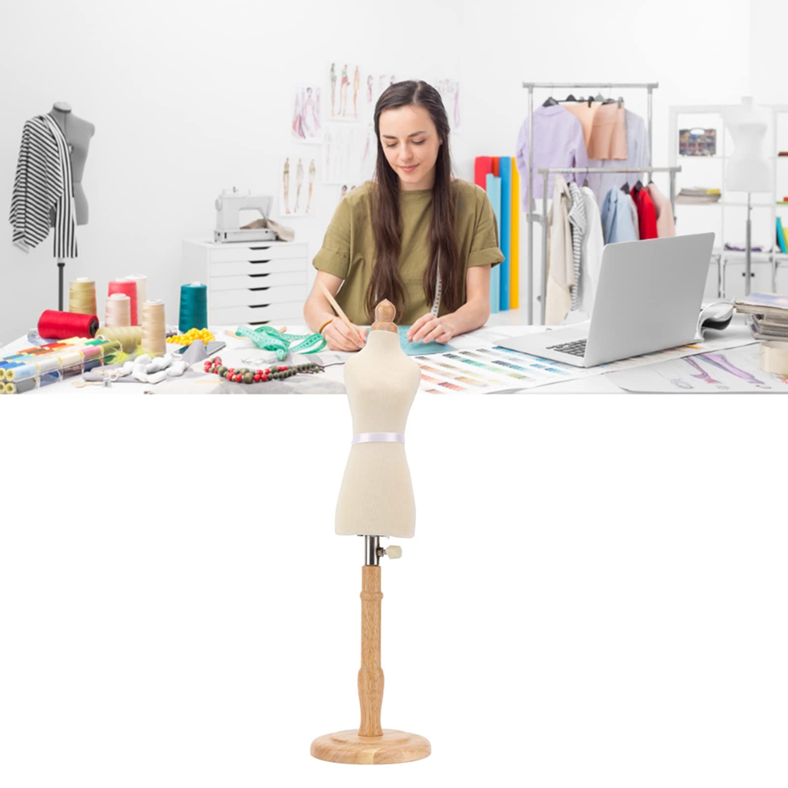 Female Dress Form Teacups Dressmaker Beech Wood Sewing Dress Form with Wooden Base for Clothing Display