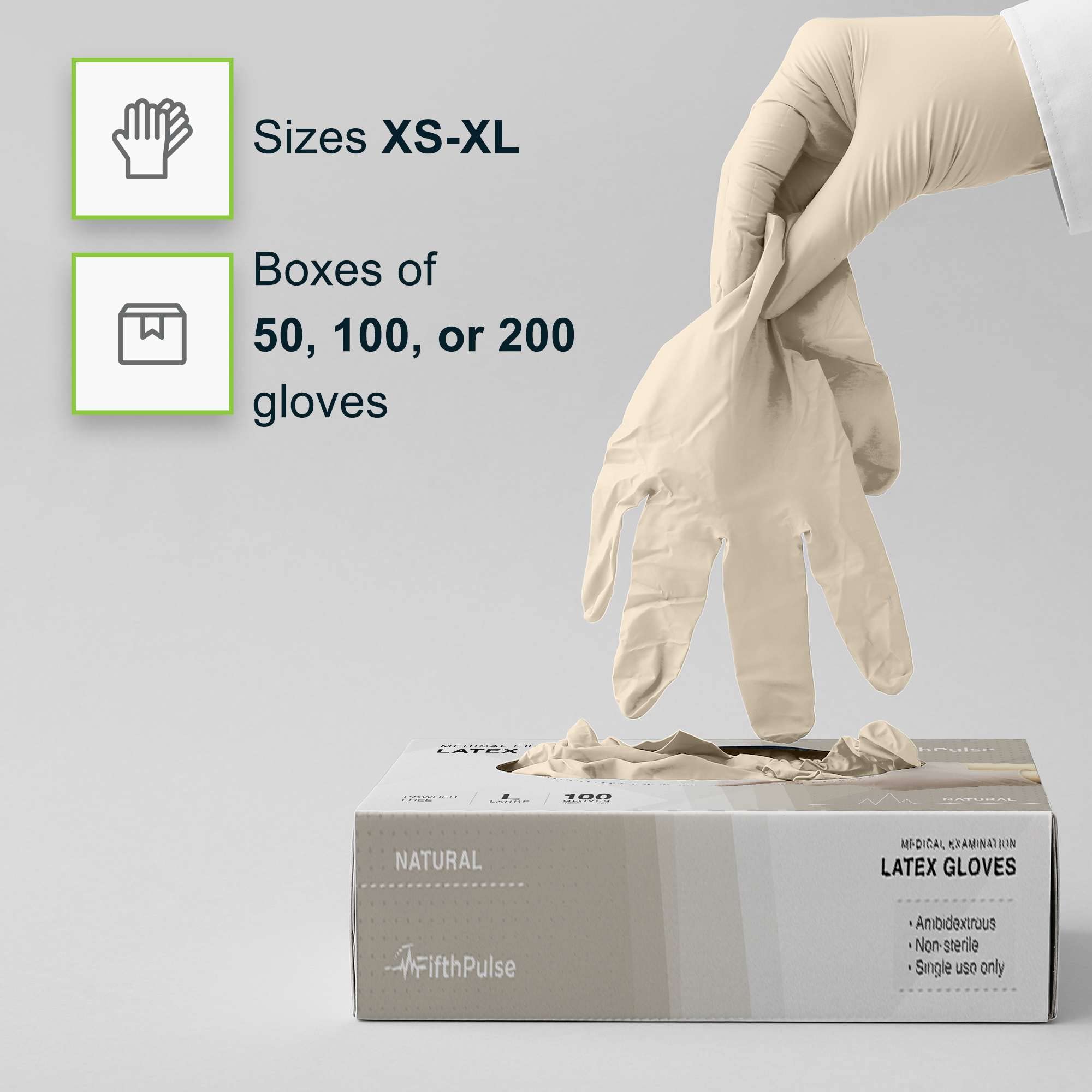 FifthPulse Medical Examination Latex Gloves X Small - 50 Count - Powder Free - Extra Thick 4.5 Mil - Natural Color - Non Sterile Disposable Gloves