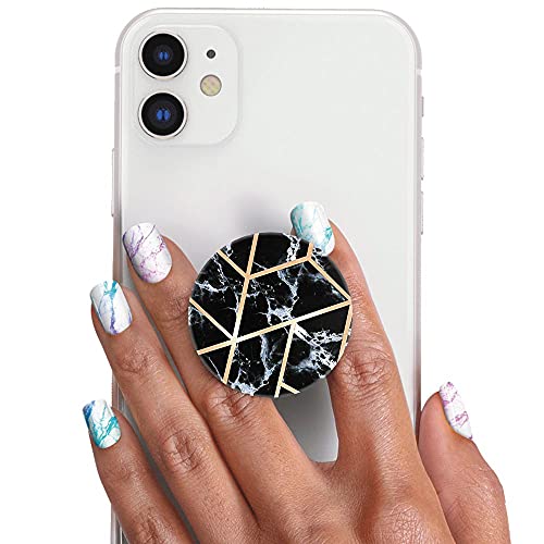 4 Pack Cell Phone Stand,Multi-Function Cellphone Foldable Finger Grip Holder for Smartphone and Tablets - Gold Geometric White Marble Black