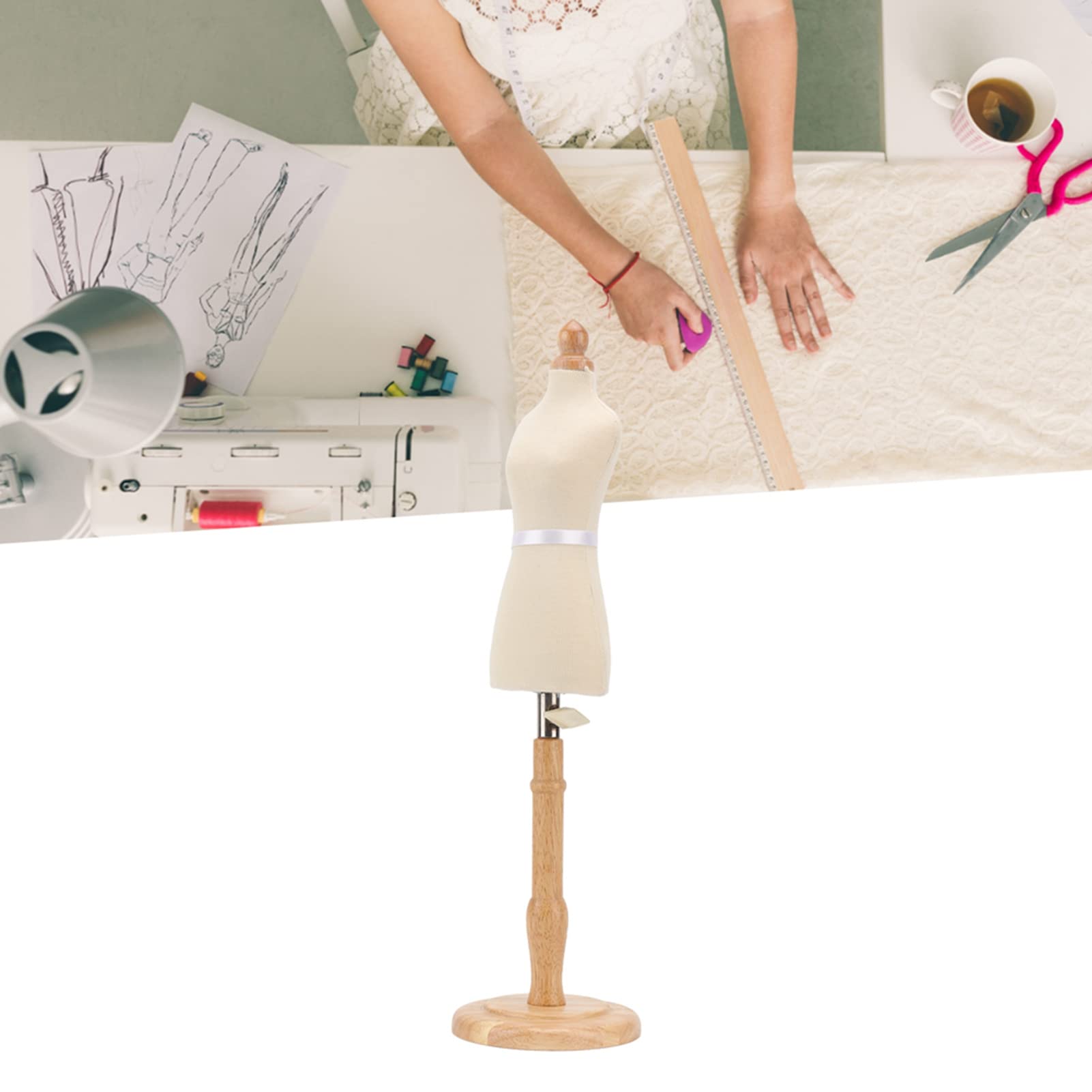 Female Dress Form Teacups Dressmaker Beech Wood Sewing Dress Form with Wooden Base for Clothing Display