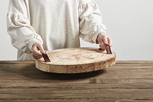 Mud Pie Round Wood Serving Platter, Brown, 20" Dia