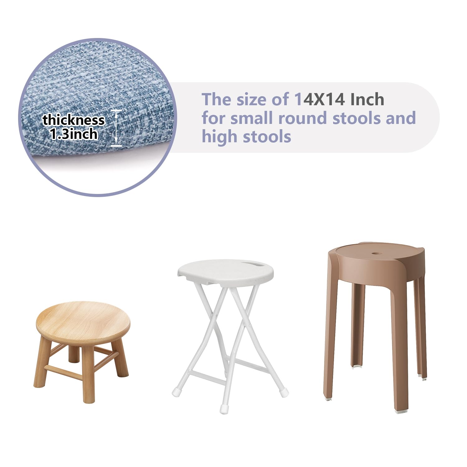 Gumcoly 14" Memory Foam Chair Cushion, Round Seat Cushion, Circle Stool Cushion with Removable Cover, Kitchen Dining Chair Pad Blue