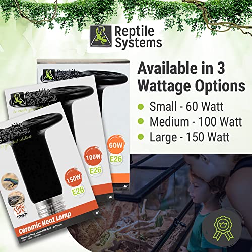 Reptile Systems Ceramic Heat Emitter (Che), 100W β Reptile, Amphibian, Mammal & Baby Chick: Heat Basking for Terrariums, Vivariums, Paludariums, Enclosures & Cages