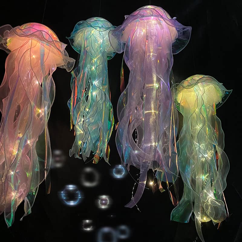 4Pcs 2023 New LED Colorful Jellyfish Lantern Lamp Decoration DIY Material Pack,Jellyfish nightlight, The Sea Hanging Lamp for Wedding Birthday Ocean Decor,Party Decorative,Gift for Kids Girls