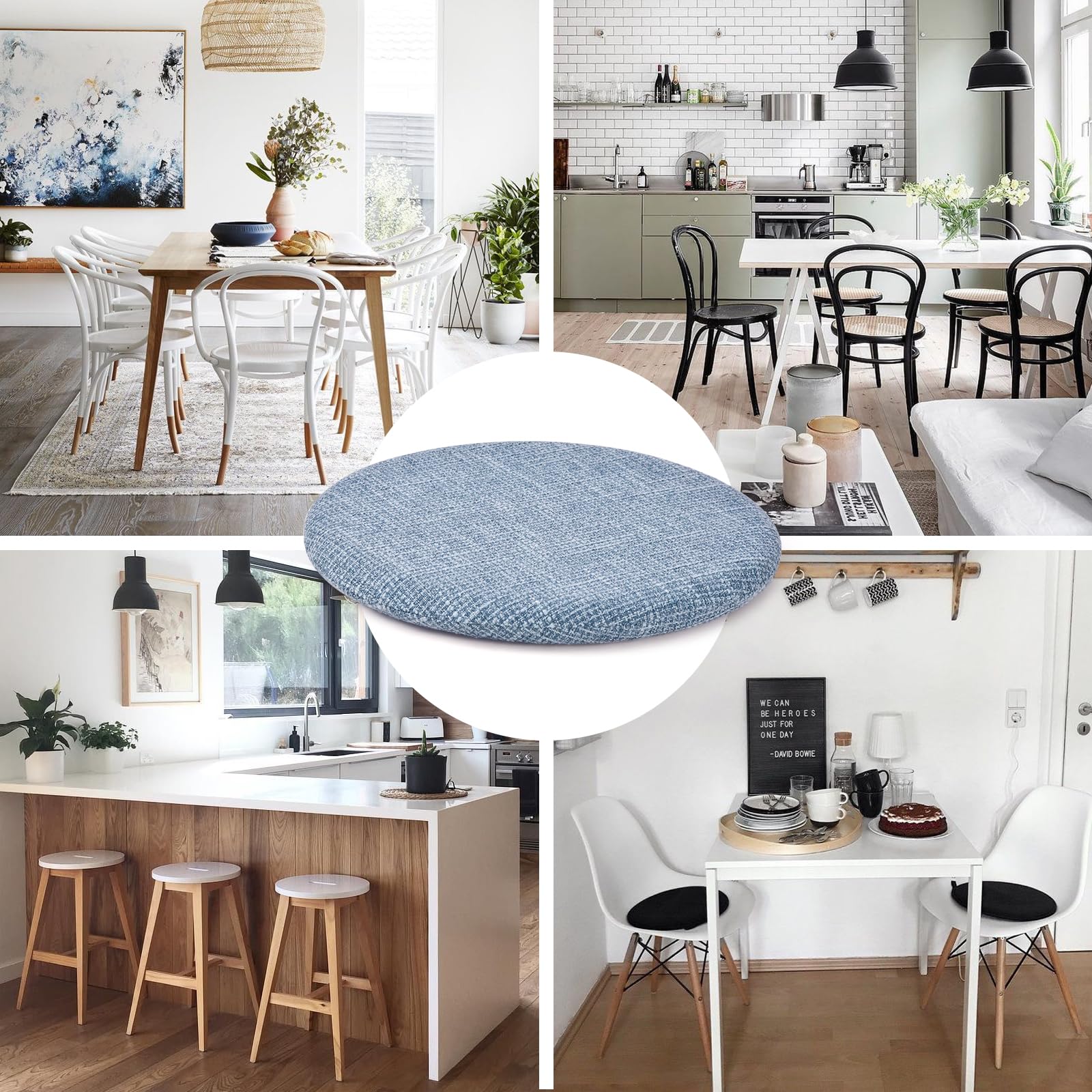 Gumcoly 14" Memory Foam Chair Cushion, Round Seat Cushion, Circle Stool Cushion with Removable Cover, Kitchen Dining Chair Pad Blue