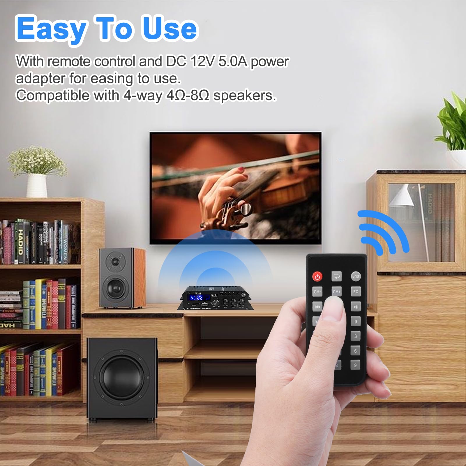 Bluetooth Audio Power Amplifier S188 2.1CH 40Wx2+50W Output Hi-Fi Subwoofer Amplifier Integrated Mini Stereo Amp Receiver W/USB,AUX,Remote Control for Home Car Speakers
