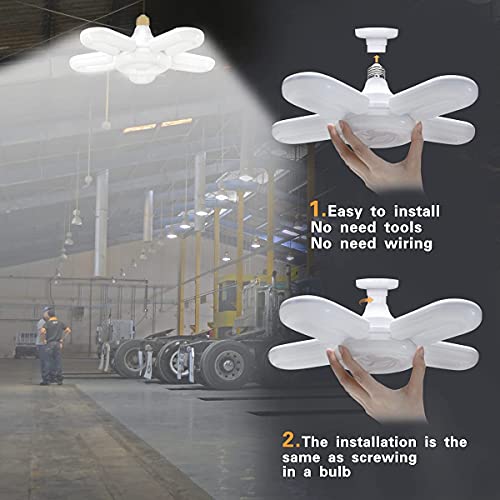 Deformable U-Shaped LED Garage Light, 60W Energy-Saving LED Ceiling Lights, 6500LM Bright Workbench Light with 5 Adjusted Led Light Panels, E26/E27 Basement Led Shop Lights for Workshop, Basement