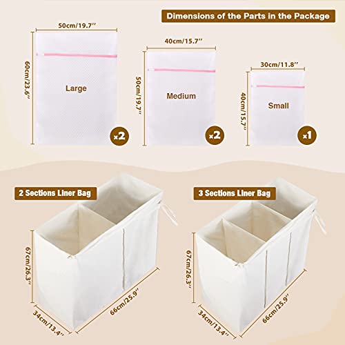 GREENSTELL Laundry Hamper with Lid, 125L Large 3 Sections Clothes Hamper with 2 Removable Liner Bags & 5 Mesh Laundry Bags, Handwoven Synthetic Rattan Divided Laundry Basket Brown
