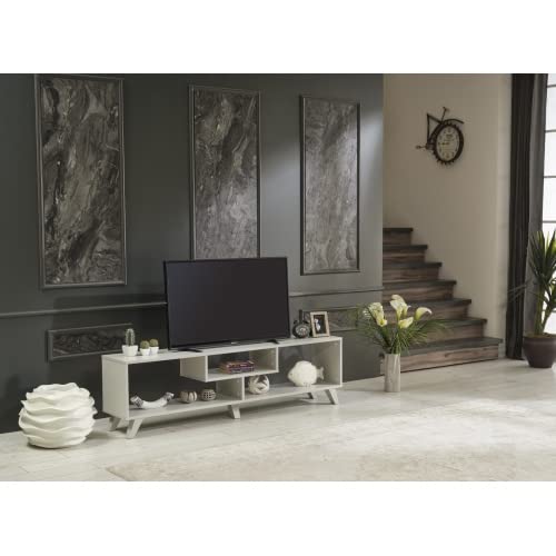 FUYUNSHENG Parma Mid Century Modern Tv Stand Open Shelving Entertainment Centre 67 inch Tv Unit, Walnut (Grey)