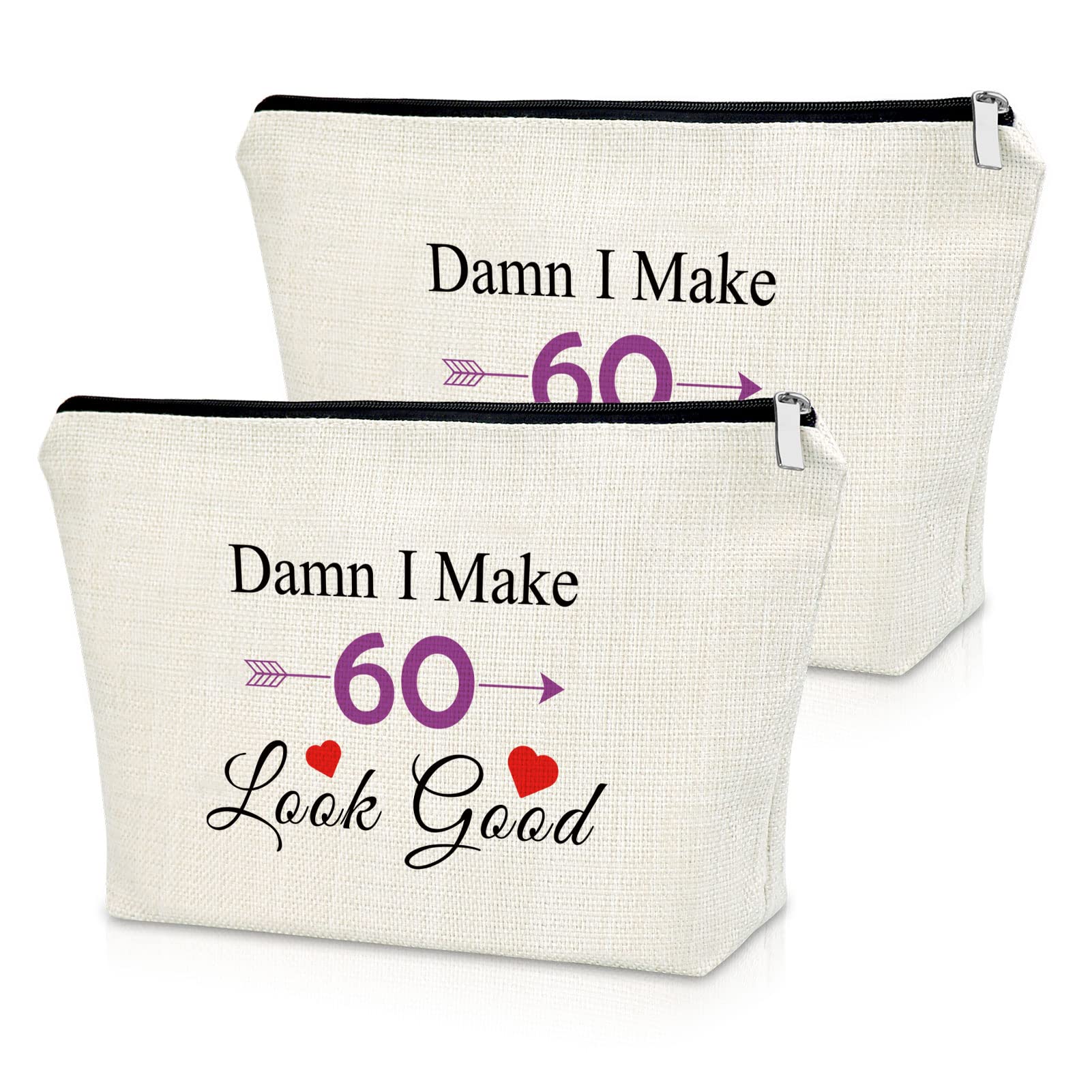 60th Birthday Gifts for Sister 2PCS Funny 60th Birthday Gifts Makeup Bag 60 Year Old Gifts for Women Bag 60 Birthday Party Theme Cosmetic Bag Sixty Birthday Decorations for Grandmother Wife Aunt