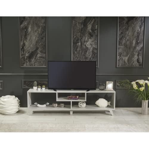 FUYUNSHENG Parma Mid Century Modern Tv Stand Open Shelving Entertainment Centre 67 inch Tv Unit, Walnut (Grey)