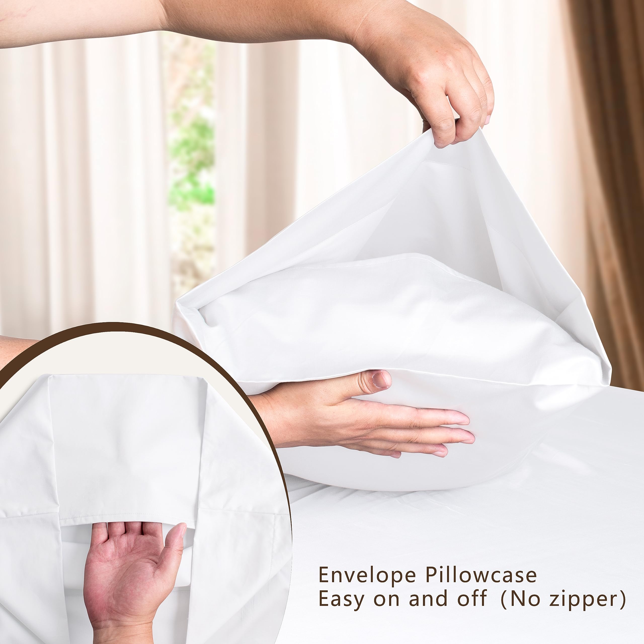1000 Thread Count 100% Egyptian Cotton Pillowcases for Sleeping,Satin Pattern White, Envelope Closure Pillowcase Silk Soft Bed Pillow Cover(2 Pcs Standard 20"x26", White)…