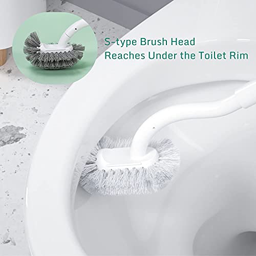 Kpoooku Toilet Brush with Holder,Curved Design Angled Clean Tool with Wood Handle,Wall Mounted Toilet Brushes Set for Bathroom