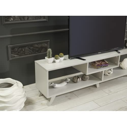 FUYUNSHENG Parma Mid Century Modern Tv Stand Open Shelving Entertainment Centre 67 inch Tv Unit, Walnut (Grey)